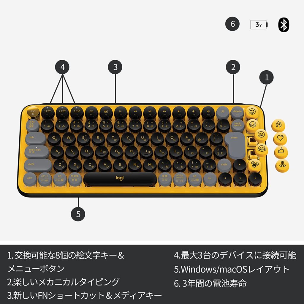Logitech POP KEYS K730 Mechanical Wireless Keyboard (Yellow) - TITIP ...